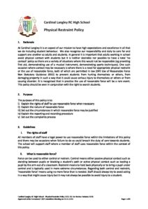 Physical Restraint Policy - Cardinal Langley RC High School