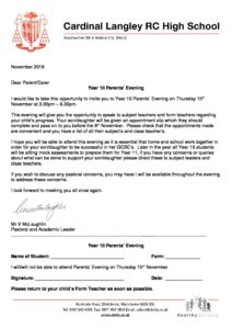 Parents Evening letter Nov 2018 - Cardinal Langley RC High School