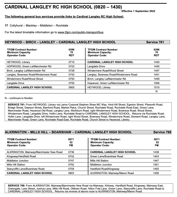 School Bus Services Cardinal Langley RC High School